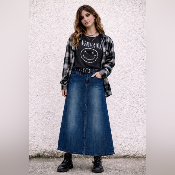 Angels | Skirts | Vintage Angels Denim Blue Long Maxi Skirtfront Slit 3 ...